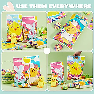 JOYIN 72 Pcs Easter Large Plastic Tote Bags, Easter Goodie Treat Gift Bags for Egg Hunt, Easter Kids Party Favor Party Supplies(Animals and Flowers)