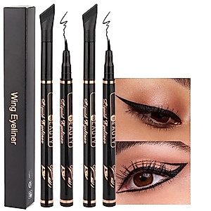 Erinde 2PCS Black Liquid Eyeliner with Eyeliner Stencils, Waterproof Eye Liners Pen, Long-Lasting eyeliner liquid liner, Quickly Dry, Smudgeproof, Longwearing with Ultra-Fine Tip (#01)