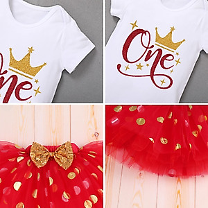 Coming Home outfit for Baby Girl - Mini Mouse Birthday Decorations for Girls 1 Year Old - Wild One Clothes Set for Kids Princess Crown Romper Dress Bowknot Headband 3pcs Outfits Red - one 1T