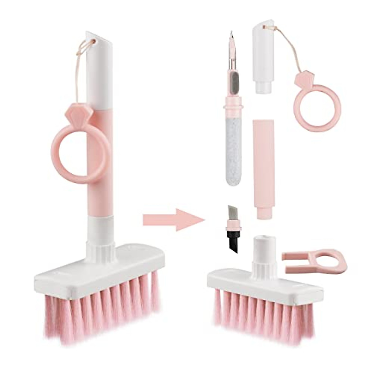Soft Brush Keyboard Cleaner, Computer Cleaning Tool Kit, 7 in 1 Multipurpose Corner Slit Duster Keycap Puller and Soft Microfiber Brush for Bluetooth Headset Lego Airpods Laptop Camera Lens (Pink)