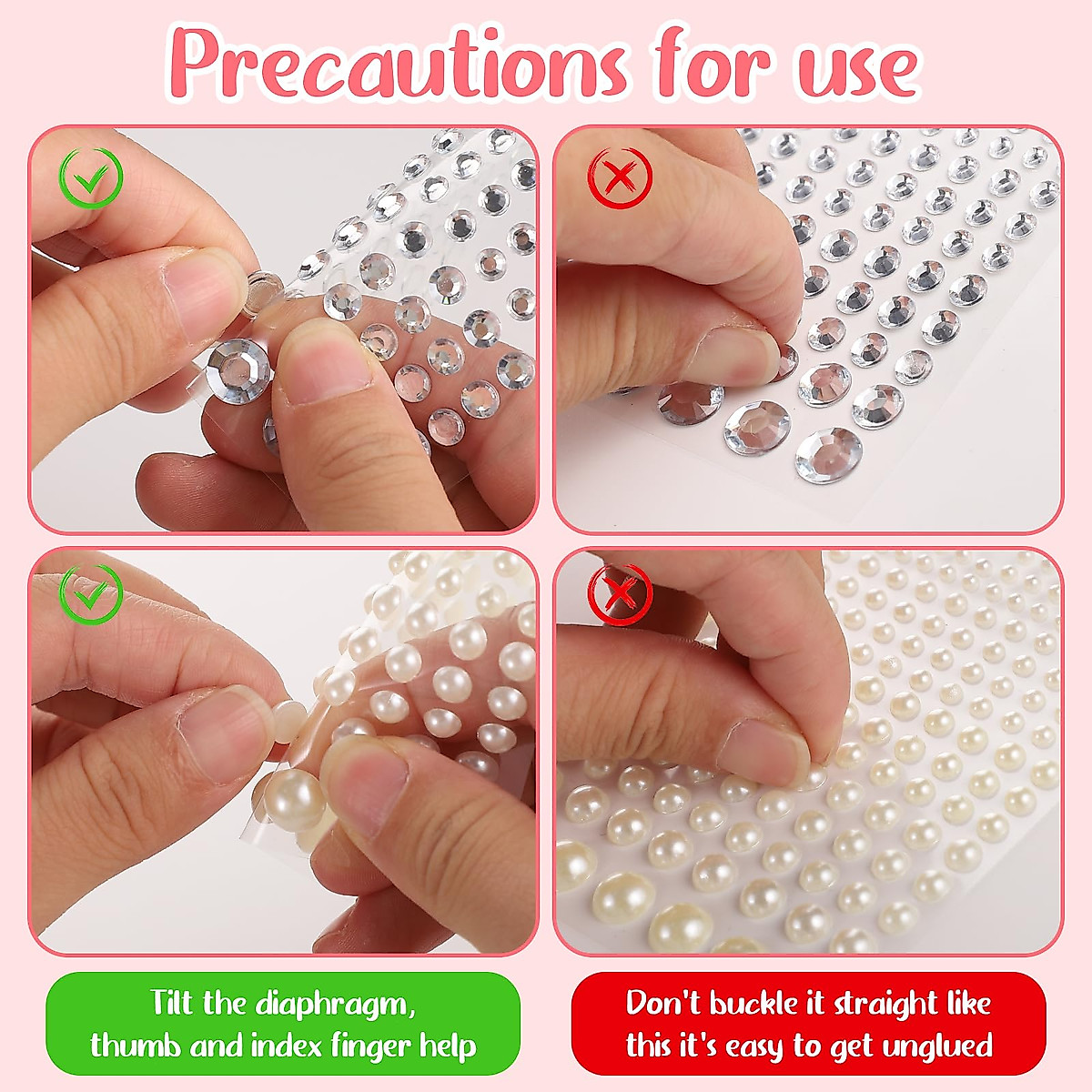 15 Sheets 3195 Pcs Self Adhesive Rhinestones Pearls, 6 Sizes Face Gems Jewels Pearl Stickers Stick On Hair Gems for Halloween Decoration Makeup Crafts