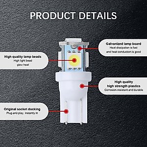 Crynod 10 PCS T10 Car LED Reading Light, 5050 5SMD 12V 6500K 360° Illuminated License Plate Light, Universal 1 W Low Power Energy-saving Width Indicator Light Bulb, for Most Car Models (White)