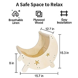 VOOTTOU Cat Hammock, Cat and Dog Moon Hammock Bed Cat Furniture for Indoor Cats, Wooden Elevated Cooling Pet Bed for Cats and Small Dogs, Modern Cat Bed Furniture Cat Shelf, Gift for Cat