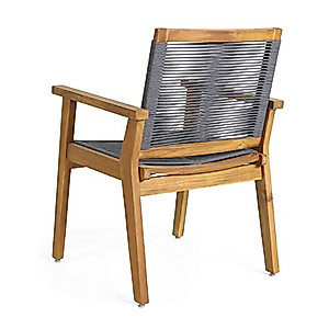 Christopher Knight Home Tracy Outdoor Acacia Wood Dining Chair with Rope Seating (Set of 2), Teak and Dark Gray
