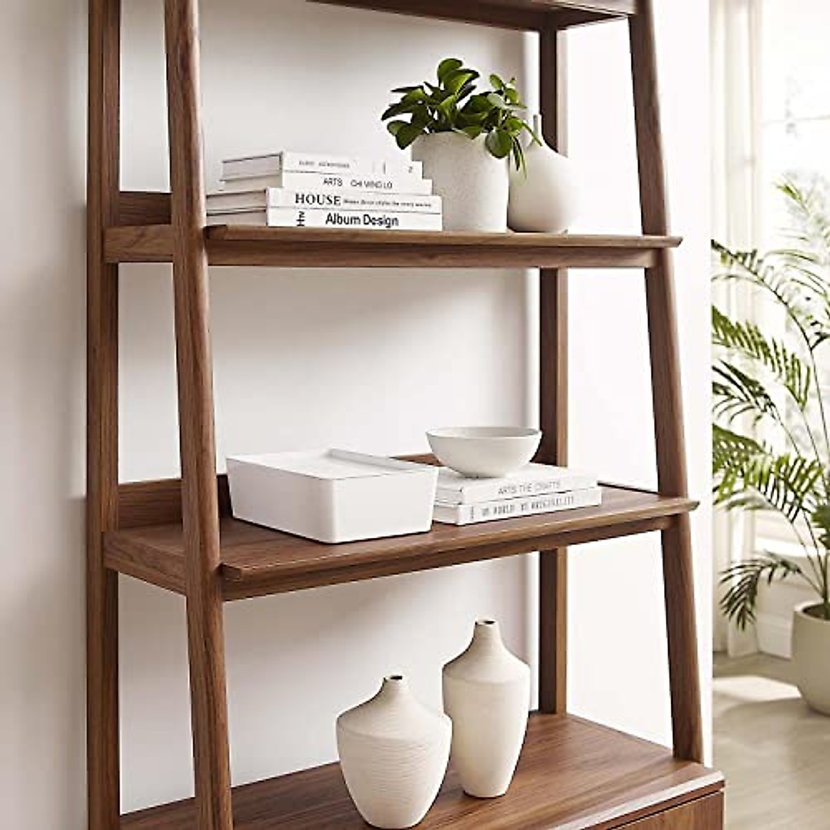 Modway 33" Bookshelf Display Case in Walnut