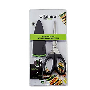 Wiltshire Staysharp Scissors, Kitchen Scissors with Built-in Sharpener, Sharp at All Times, Slim Design Scabbard, Pull-Apart, Soft Touch Handles for Easy Cleaning, Black, 10-Year Guarantee