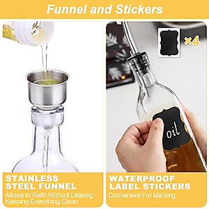 WEILAIDI Olive Oil Dispenser Bottle,2 Pcs Glass Oil Dispenser for Kitchen,Glass Olive Oil Dispenser and Vinegar Dispenser Set with 2 Stainless Steel Pourers, 4 Labels,1 Brush and 1 Funnel（500ML）
