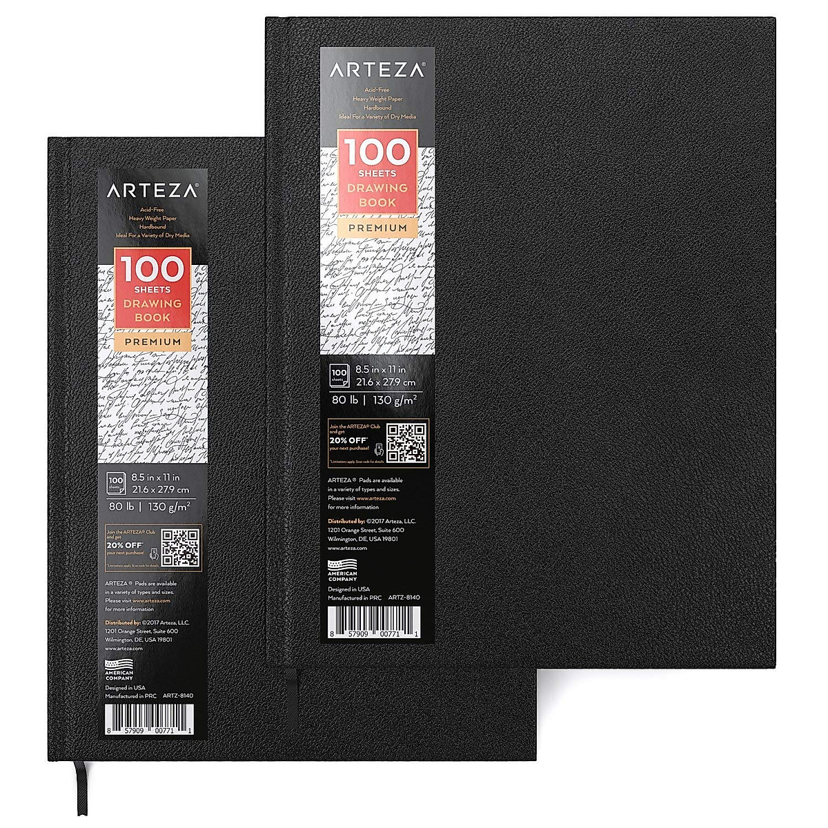 ARTEZA Hardcover Sketch Book 8.5 x 11 Drawing Pad 2 Pack 100 Sheets Sketch Pads for Drawing for Adults & Teens