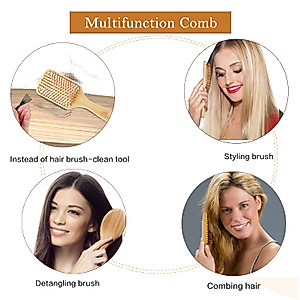 VICKYLEE Natural Wooden Hair Combs set 2 in 1 Bamboo Bristle Detangling Hairbrush for Elderly Adults,Man,Woman Reduce Frizz, Massage Scalp for Straight Curly Wavy Dry Wet Thick or Fine Hair