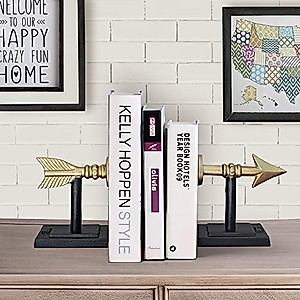 Large Gold Arrow Metal Bookends | Heavy, Decorative, Farmhouse, & Unique for The Bookshelf by Wallcharmers