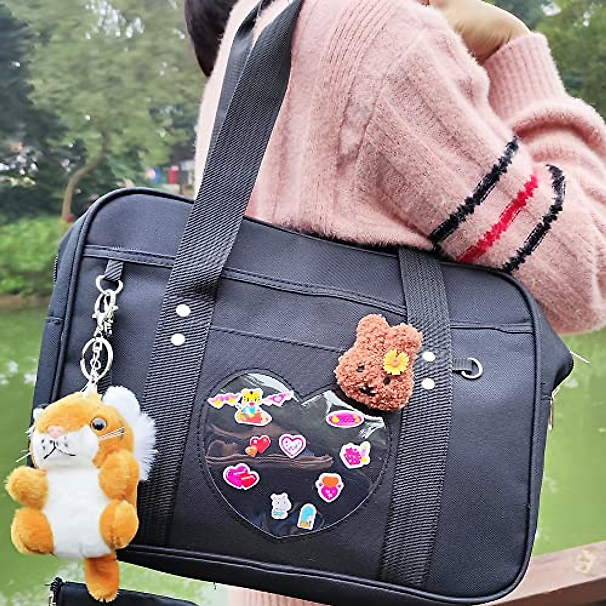 Heart Japanese school Bag & kawaii wallet Anime Sticker ITA Bag Shoulder Backpacks for college essentials laptop backpack things for teen girls trendy stuff black backpack cute kawaii school supplies