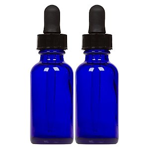 Manufacturer Direct Cobalt Glass Bottles with Eye Droppers (2 oz, 2 pk) For Essential Oils, Colognes & Perfumes, Blank Labels Included