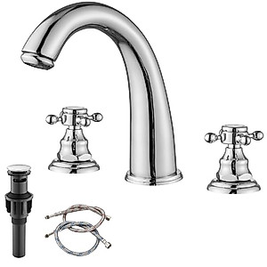 gotonovo 3 Hole Deck Mount 2 Handles Lavatory Basin Bathroom Sink Faucet with Pop Up Drain with Hot and Cold Mixer Valves 8 Inch Widespread Bathroom Faucet Chrome Polished Double Cross Handle