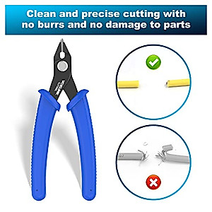 VCELINK Small Wire Cutter Spring-loaded GJ706BL, Precision Flush Cutter Pliers Diagonal Cutters for Electronics, Jewelry Making, Model Craft and 3D Printer, 5-Inch