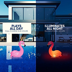 GLOW-MINGO TWINS Solar Flamingo Floating Pool Lights - 8 Hour AmbiGlow Radiance Pink Inflatable Floating Pool Lights Solar Powered - IP68 Waterproof, Heavy Duty Pool Lights that Float Decor (2Pack)