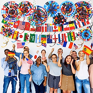 Outus 22 Pcs International World Flags Decorations Paper Fans World Flags Banner International Flag Hanging Swirls for Garland Ceilings School Office Party Decorations Supplies