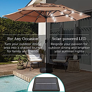 Best Choice Products 10ft 3-Tier Solar Patio Umbrella, Outdoor Market Sun Shade for Backyard, Deck, Poolside w/ 24 LED Lights, Tilt Adjustment, Easy Crank, 8 Ribs - Tan