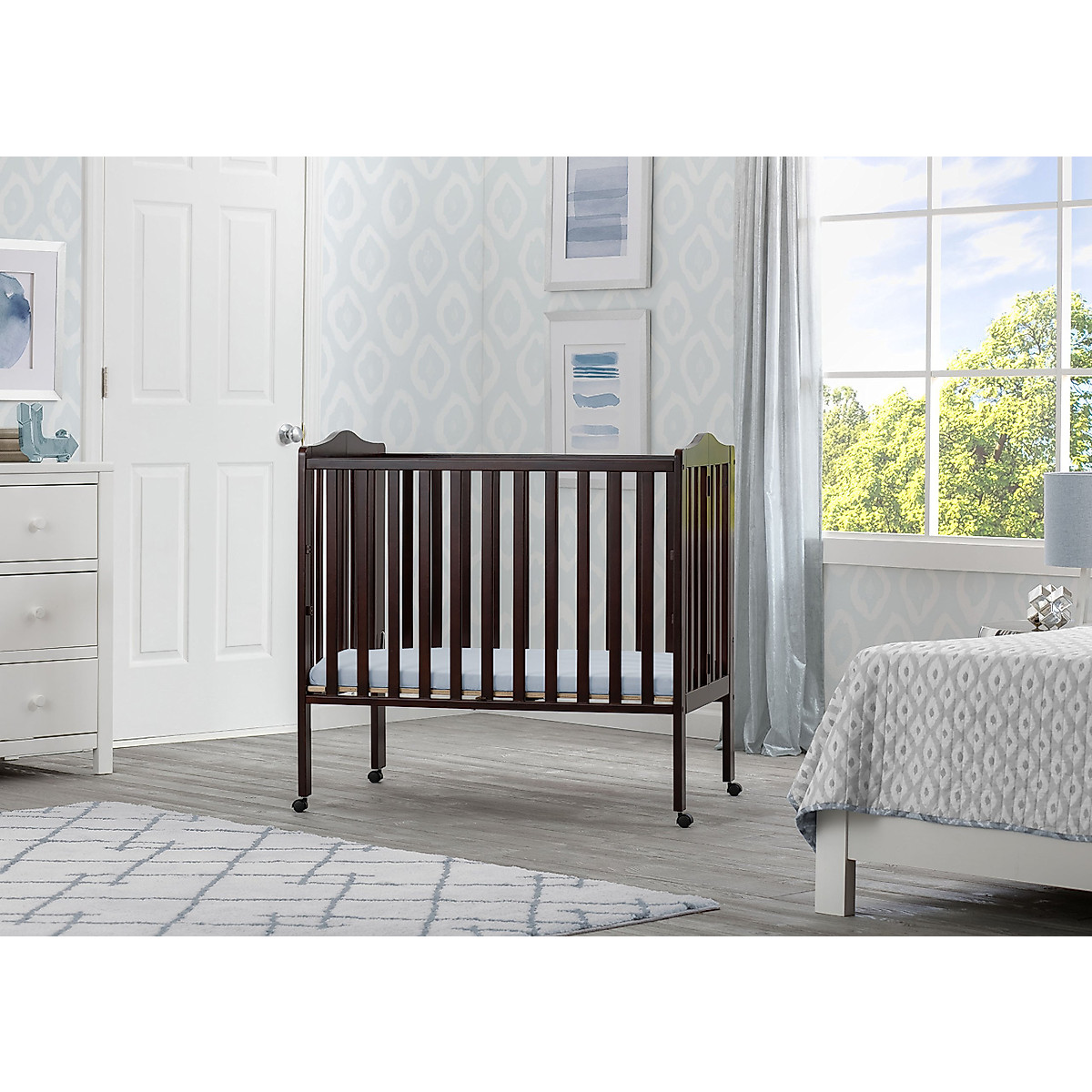 Delta Children Folding Portable Mini Baby Crib & Twinkle Stars 3-Inch Waterproof Portable Crib Mattress, Dark Chocolate