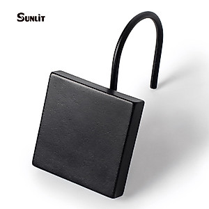 Sunlit Geometric Decorative Shower Curtain Hooks, Matte Square Geometric Black Shower Curtain Rings, Resin, Bathroom Decoration Boho Shower Curtain Hooks-12 Pack