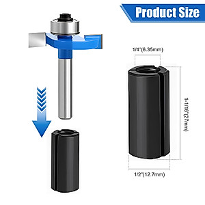 4PCS 1/4 Inch Shank Rabbet Router Bits with 6 Bearings Set (1/16", 1/8", 3/16", 1/4", 5/16", 3/8" Bearings) for Wood Grooving, Interchangeable Bearings with 1/2" to 1/4" Router Collet