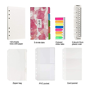 A6 Refill Paper, 100 Sheets Lined Paper, 6 Hole Punched - 5 Binder Dividers, 3 PVC Pouches, 160 Colored Index Tabs, 1 Quick Page Finder, for Filofax Personal Planners, 3.75 x 6.75 Inch