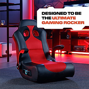 X Rocker Aspire 2.1 Race Car Seat Video Gaming Lounging Floor Chair, with Vibration Motors, Wireless Bluetooth Audio, 2 Speakers, Subwoofer, Padded Armrests, 5172801, 23.6" x 14.6" x 17.7", Black and Red