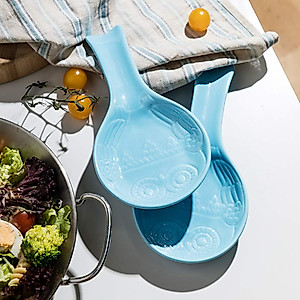 Sweejar Owl Ceramic Spoon Rest Set, Large Spoon Holder for Kitchen, Drip Catcher for Ladle, Spatula, Tongs, Cooking Accessories, Set of 2 (Steel Blue)