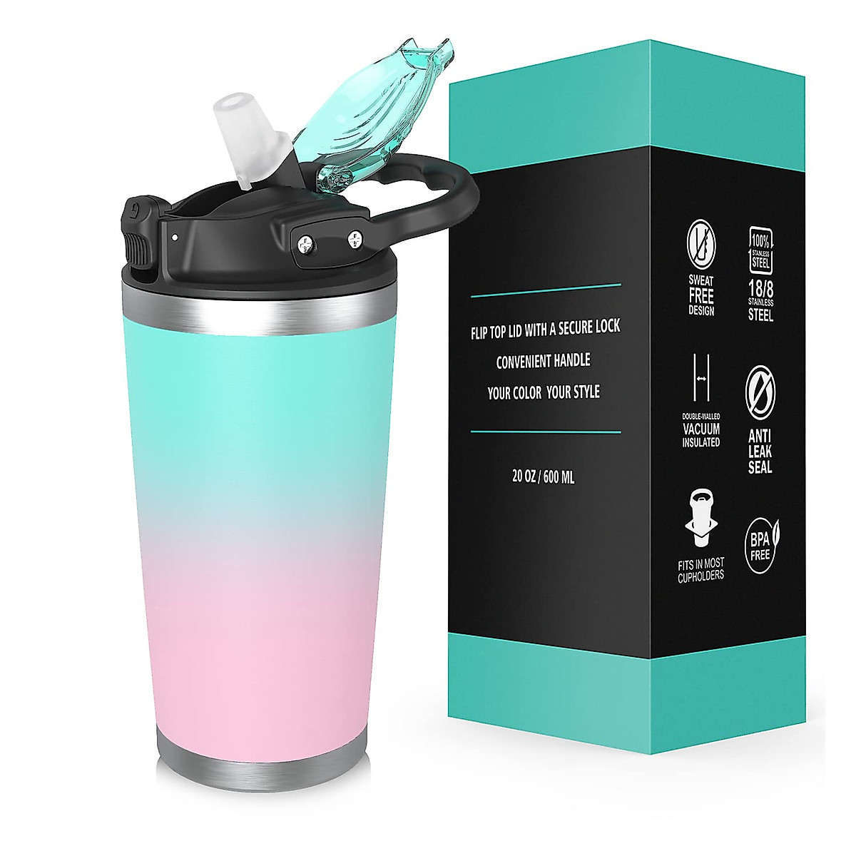 physiuo Stainless Steel Tumbler with Lid and Straw 20oz, Vacuum Insulated Coffee Tumbler Cup, Travel Coffee Mug, Double Wall Travel Mug with Splash Proof Lid, BPA Free, Keep Coffee Tea Hot Cold