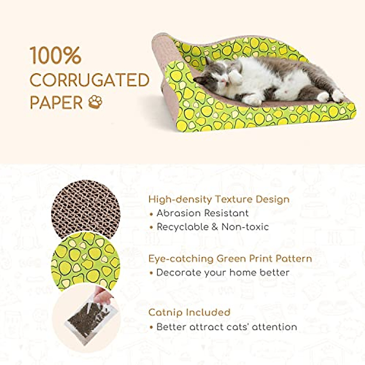 Nobleza Cat Scratch Pad, Reversible Double-Side Cardboard Scratcher Lounge with Catnip, Premium Recyclable Corrugated Scratching Couch Bed Sofa for Indoor Cats