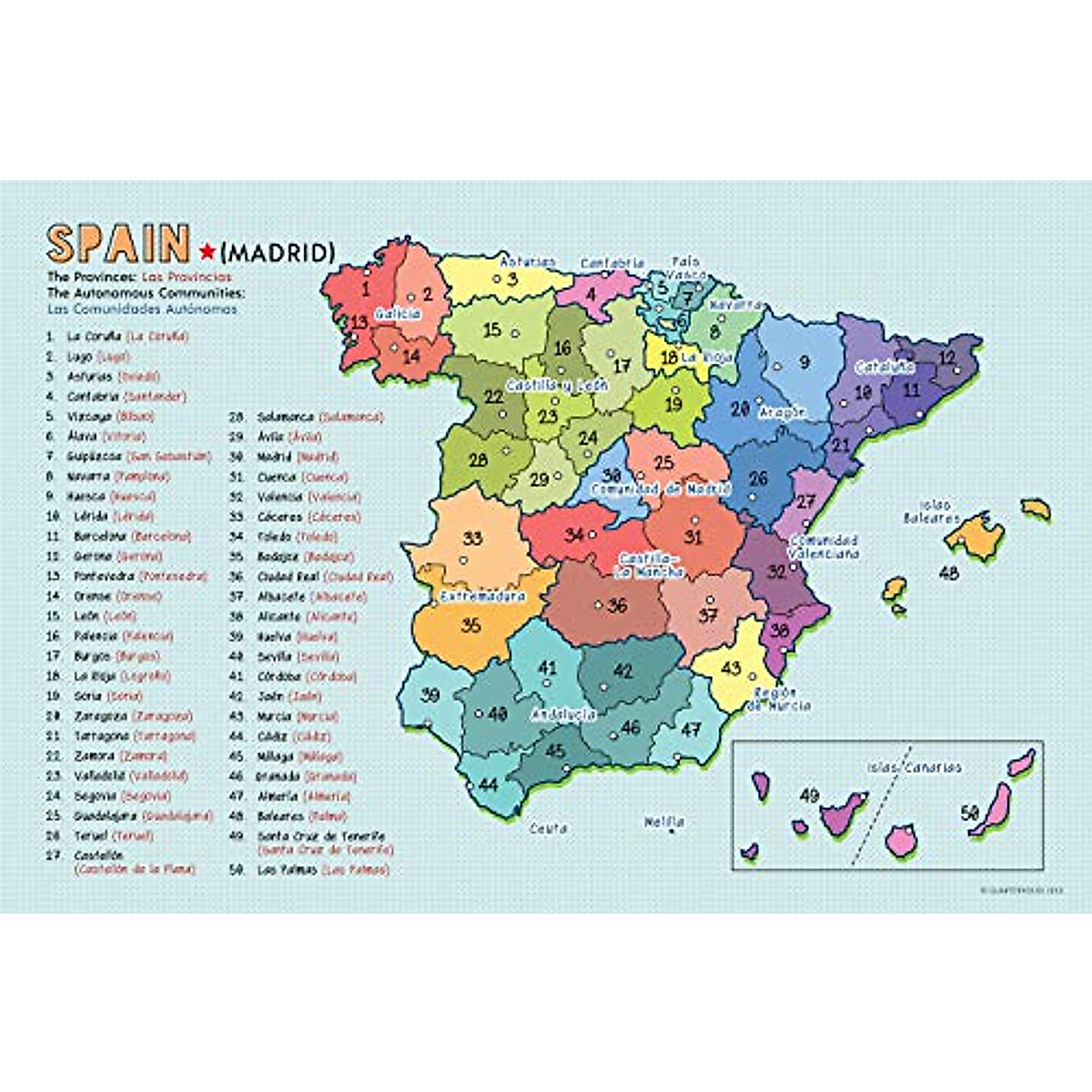 Quarterhouse Spanish Language Country Maps for the Classroom - Spain, Mexico, Central America/Caribbean, & South America Poster Set, Spanish Classroom Learning Materials for K-12 Students and Teachers, Set of 4, 12 x 18 Inches, Extra Durable