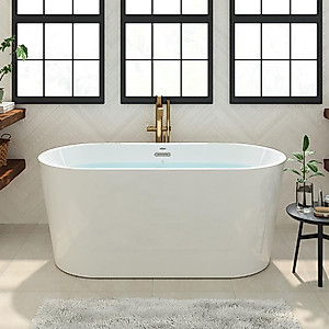 FerdY Shangri-La 55" Acrylic Freestanding Bathtub, Classic Oval Shape Soaking Bathtub with Toe-Tap Chrome Drain and Classic Slotted Overflow Included, Modern White, cUPC Certified