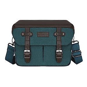 MOSISO Camera Case Crossbody Shoulder Messenger Bag, DSLR/SLR/Mirrorless Photography Vintage PU Leather Flap Gadget Bag with Rain Cover Compatible with Canon/Nikon/Sony Camera and Lens, Teal Green