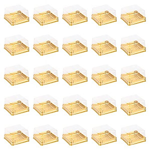 Chocolate Covered 50pcs Golden Mini Cake Boxes Clear Cake Box Macaron Boxes Square Dessert Boxes Moon Cake Box Packaging 5. 5 X 5. 5 X 4cm/ 2. 16 X 2. 16 X 1. 57inch Cupcake Boxes