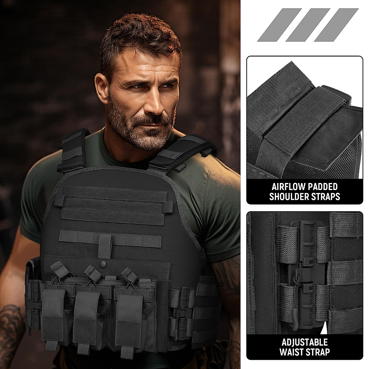 GFIRE Tactical Vest - Airsoft Lightweight Modular 3D Breathable Quick Release Vest, Adjustable Tactical Gear for Training