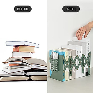 Adjustable Bookends TAINSE Expandable Bookends with Pen Holder Book Ends for Heavy Books,Magazine File Telescopic Design Bookends Adjustable Extends up to 17 inches-Green