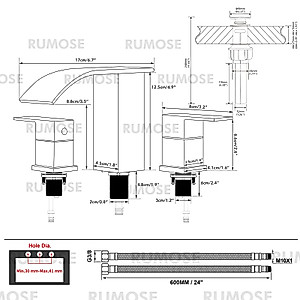 RUMOSE 8 inch Bathroom Faucets Set Matte Black Bathroom Sink Faucet 3 Hole with Pop Up Drain Widespread 2 Handles Stainless Steel Lavatory Vanity Faucet Waterfall Spout Bathroom Faucet Deck Mounted
