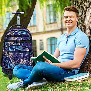 ZLYERT 3PCS Rolling Backpack for Girls, Travel Wheeled Backpacks for Adults, Teens College Roller Bookbag with Wheels for Women - Blue