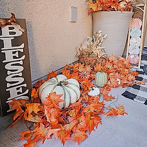 CQURE 14 Pack 98Ft Fall Leaf Garland, Hanging Vines Garland Artificial Fall Maple Leaves Garland Thanksgiving Decor for Home Wedding Fireplace Party （Orange Green）