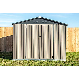 Cover-It 8x6 Metal Outdoor Galvanized Steel Storage Shed with Swinging Double Lockable Doors for Backyard or Patio Storage of Bikes, Grills, Supplies, Tools, Toys, for Lawn, Garden, and Camping, Tan