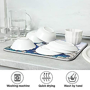 Painting Lovely Heart Peacock Dish Drying Mat 16"x18" Absorbent Machine Washable Hanging Fast Dry Pad Dish Protective Mat for Kitchen Countertop Heat Resistant Dinner Table Mat