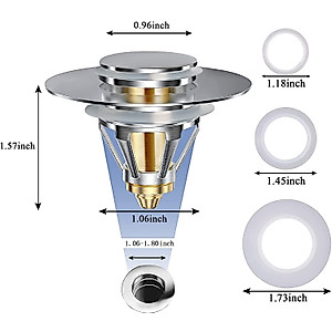 2.0 Upgraded Universal Bathroom Sink Stopper Pop Up, Sink Drain Plug for 1.06-1.80'' Drain Holes, Bathroom Stainless Steel Sink Drain Filter With Basket (Silver 1pc)