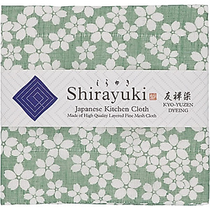 Shirayuki Japanese Kitchen Cloth KYO-YUZEN Cherry Blossoms. Set of 3. Made Layered Fine Mesh Cloth. Dish Wipe, Table Wipe, Hand Wipe. Made in Japan (Cherry Blossoms)