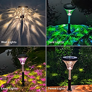 Nenkidi Bright Solar Powered Pathway Lights, 8 Pack Solar Lights Outdoor Garden Waterproof, Led Landscape Lighting Decorative for Path Yard Lawn Walkway Patio Fence Warm White&Dynamic Multicolor