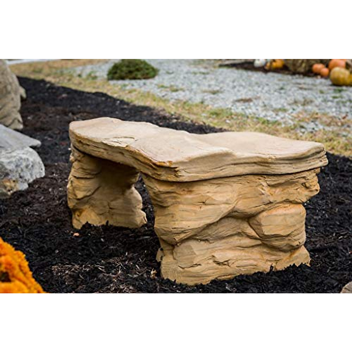 Cast Stone Petrified Rock Bench, Commercial Grade Concrete Benches, 3 Piece Concrete Bench, Hand Sculpted Fine Cast Stone Patio Furniture & Rock Bench