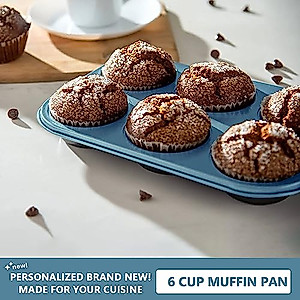 Baking Pans Set with Nonstick Coating - UltraThick Professional 8-Piece Bi-Color Pans including Cookie Sheet, Muffin, Loaf, Cake Pans, and Cooling Rack - Heavy Duty, Dishwasher Safe (Grey&Blue)