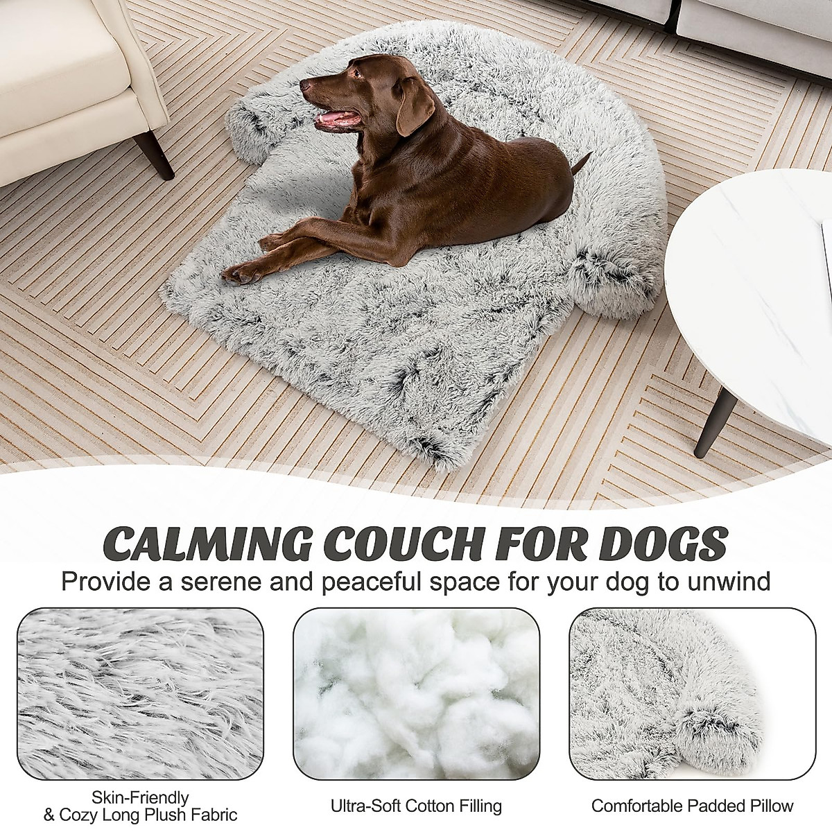 Giantex Calming Dog Bed - Fluffy Plush Pet Bed for Couch, Removable Washable Cover, Soft Neck Bolster, Dog Sofa Bed Furniture Protector Mats for Dogs Cats (Light Gray, Large - 47'' x 45'' x 7'')