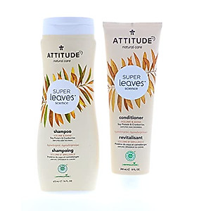 ATTITUDE Super Leaves Volume Shine Shampoo Conditioner- Soy Protein & Cranberries Bundle with Vitamin B5 Watercress Indian Cress, Raspberry, 16 Fl Oz and 8 oz, 2 count