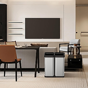 60 Liter / 16 Gallon Dual Compartment Trash can, Stainless Steel Garbage Can, Open Top Kitchen Waste Bin