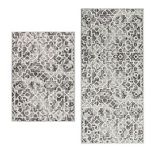 Wonnitar Moroccan Washable Area Rug - 2x3 and 2x4.3 Grey Distressed Entryway Kitchen Rug Non-Slip Modern Geometric Trellis Throw Rug Faux Wool Indoor Floor Carpet for Bedroom Bathroom Laundry