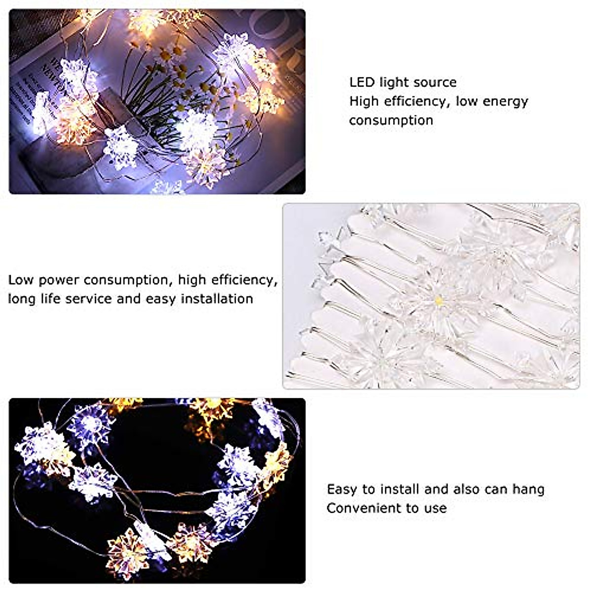 Waterproof 30LEDs String Snowflake Light, Wire LED Light, Decoration Lamp Fairy Lights for Wedding Celebrations Courtyards Home Gardens Bedrooms